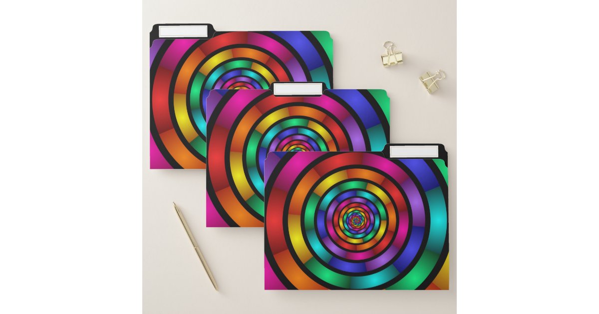 Round and Psychedelic Colorful Modern Fractal Art File Folder | Zazzle