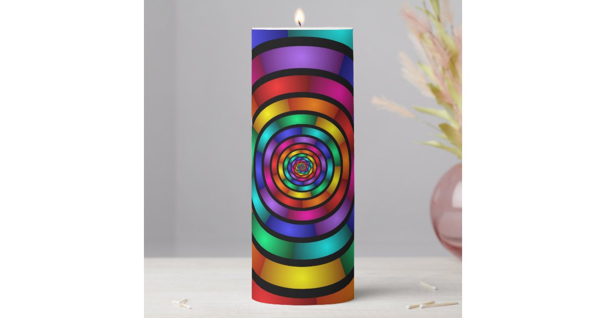 Round and Psychedelic Colorful Modern Fractal Art Pillar Candle | Zazzle