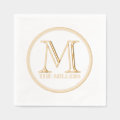 Round Black Border Name Monogram Foil Napkins | Zazzle