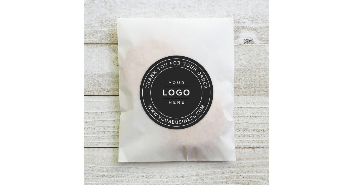 Round Black Custom Business Logo Branded Classic Round Sticker | Zazzle