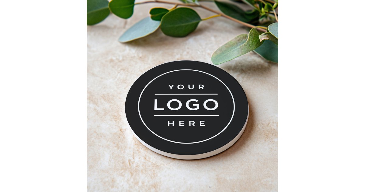 Round Black Custom Business Logo Branded Coaster | Zazzle