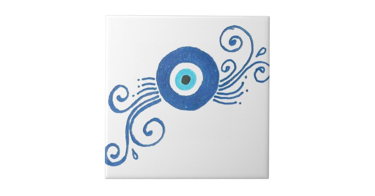 round blue evil eye tile | Zazzle