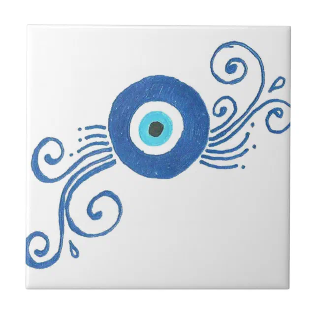 round blue evil eye tile | Zazzle