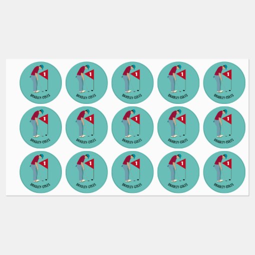Round Blue Golfer Putting Ball Labels | Zazzle