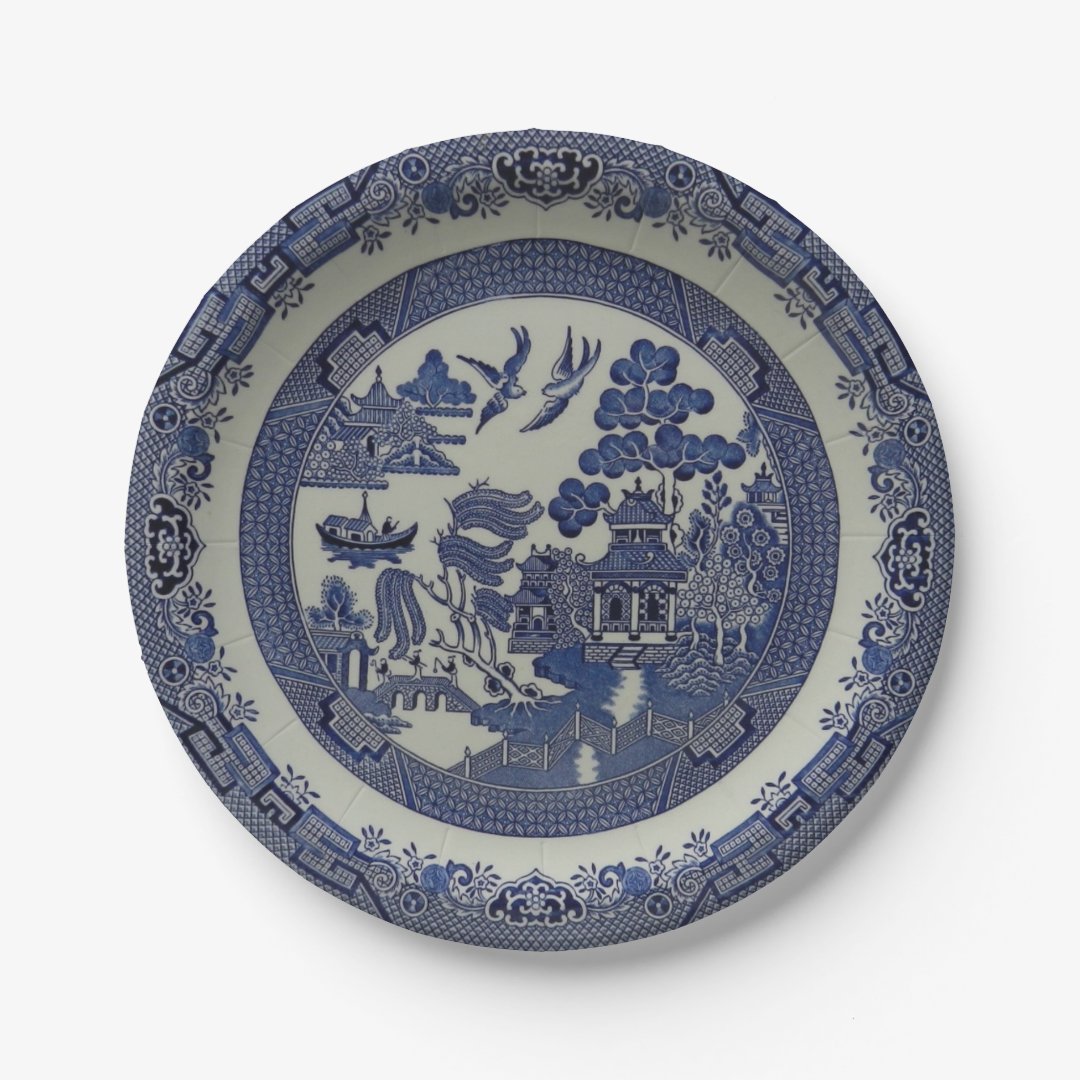 Round Blue Willow Plates Made of Paper: 7 inches | Zazzle