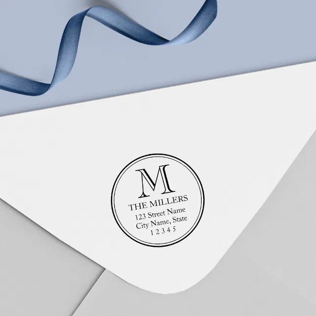 Round Border Family Name Monogram Address Self-inking Stamp | Zazzle