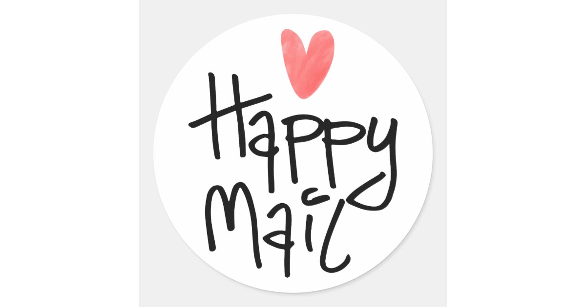 Round business stickers, happy mail with heart classic round sticker ...