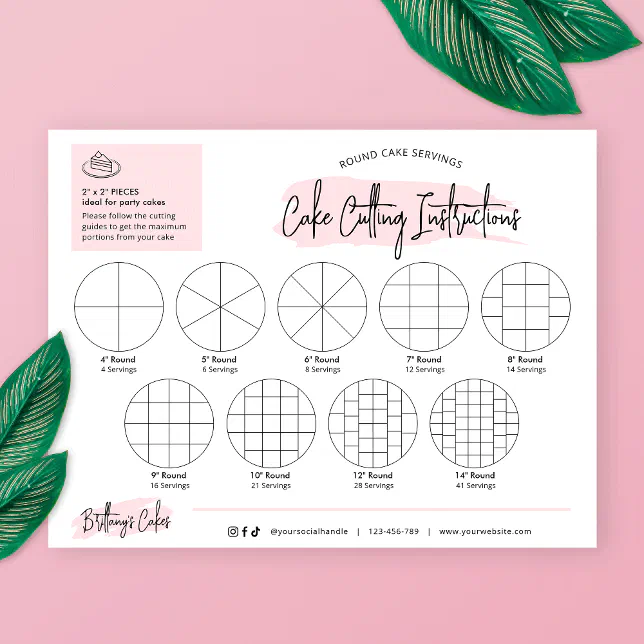 Round Cake Cutting Guides 2x2" Portions Blush Pink | Zazzle