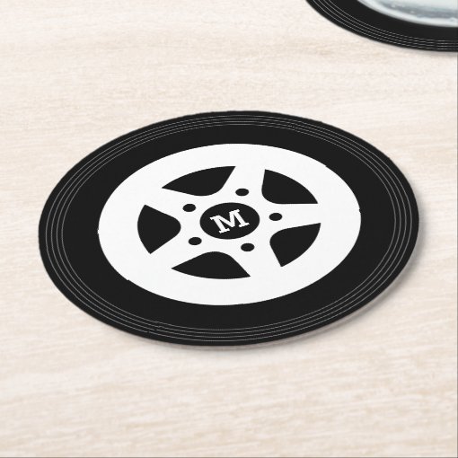Round car wheel tire and rim novelty coaster set | Zazzle