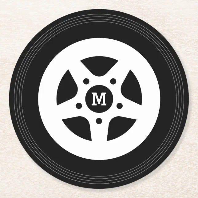 Round car wheel tire and rim novelty coaster set | Zazzle