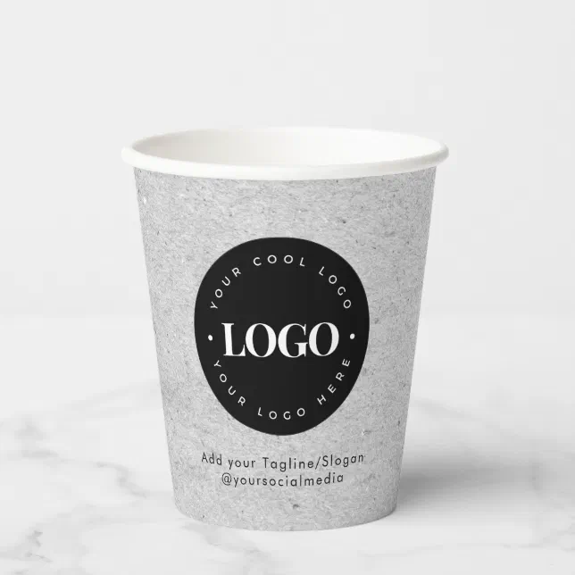 Round Circle Custom Company Logo Gray Kraft Paper Cups | Zazzle