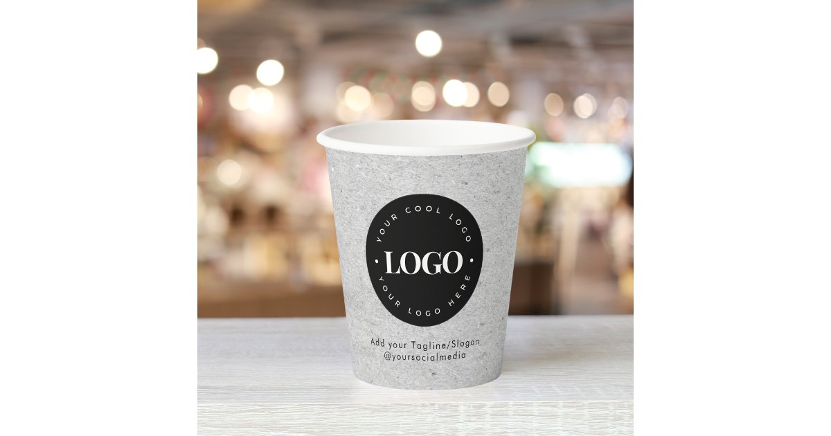 Round Circle Custom Company Logo Gray Kraft Paper Cups | Zazzle