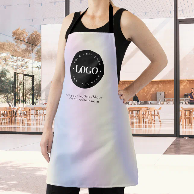 Round Circle Custom Company Logo Holographic Style Apron | Zazzle
