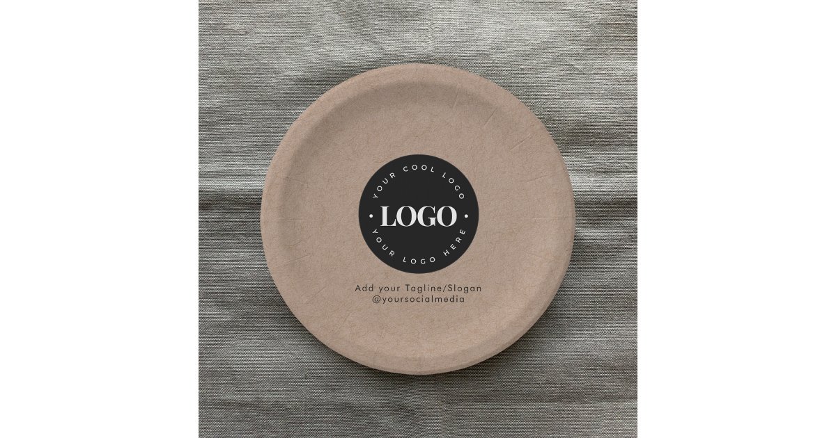Round Circle Custom Company Logo Rustic Kraft Paper Plates | Zazzle