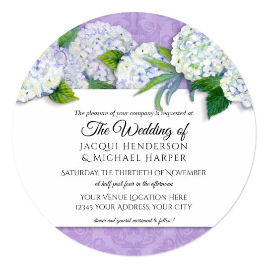 Round Damask Hydrangea Purple Floral Wedding Invitation | Zazzle.com