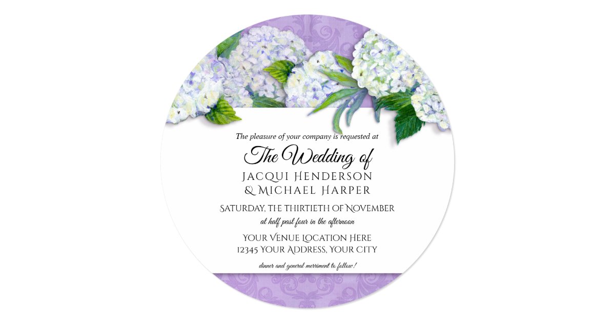 Round Damask Hydrangea Purple Floral Wedding Invitation | Zazzle.com
