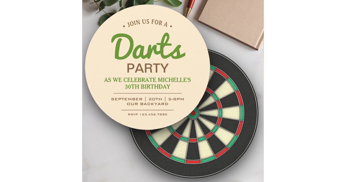 Round Darts Game Birthday Party Invitation | Zazzle
