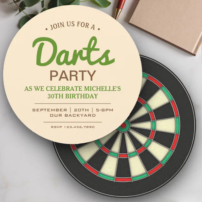 Round Darts Game Birthday Party Invitation | Zazzle