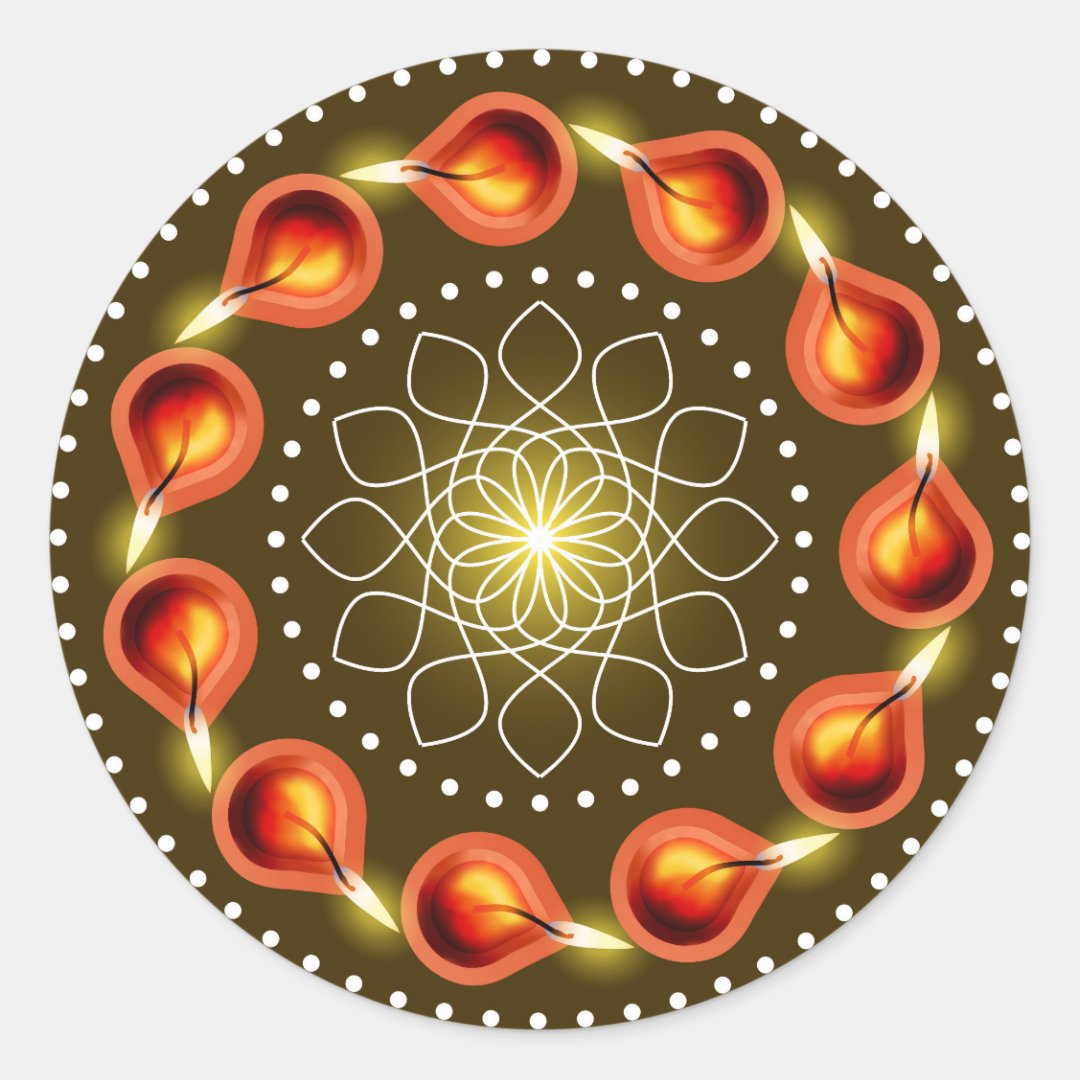 Round Diwali Lamp Decoration Classic Round Sticker | Zazzle