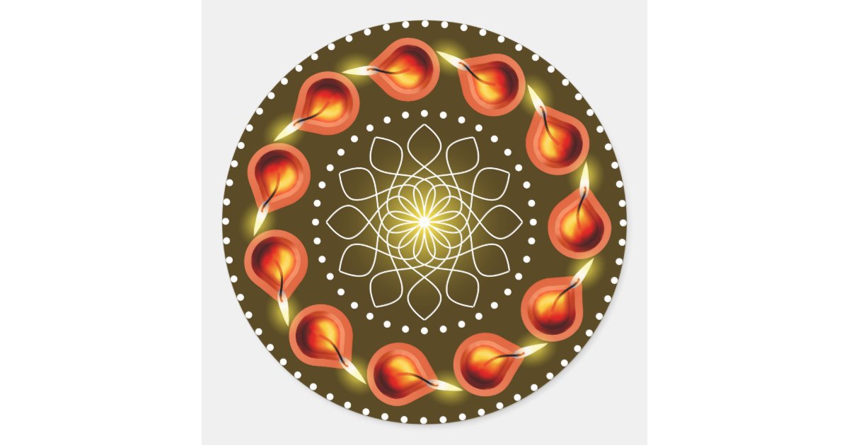 Round Diwali Lamp Decoration Classic Round Sticker | Zazzle