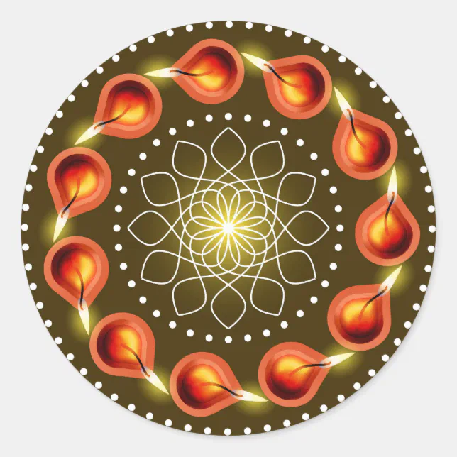 Round Diwali Lamp Decoration Classic Round Sticker | Zazzle