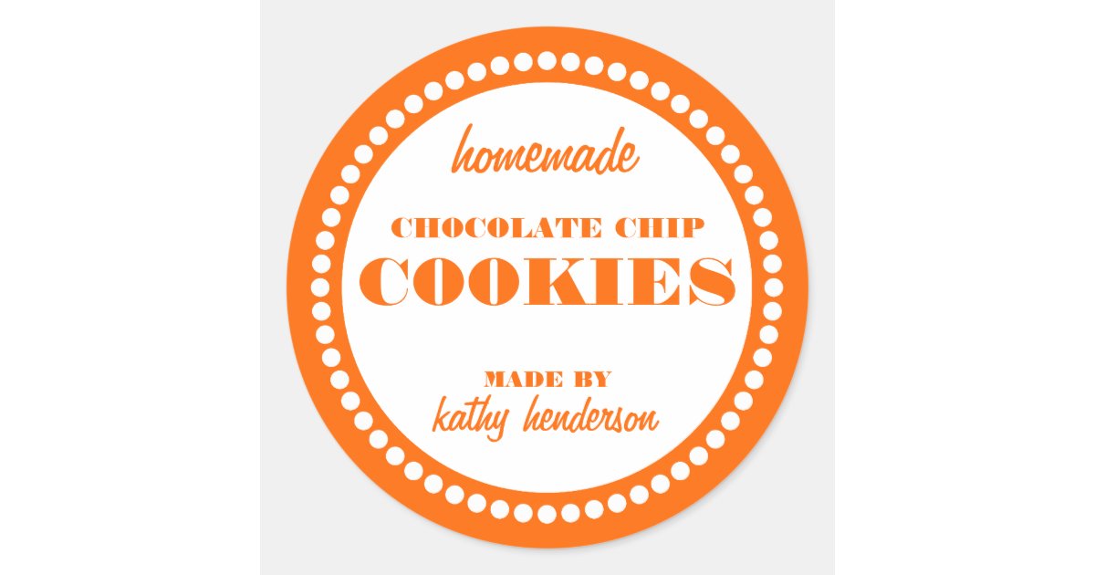 Round Dot Chocolate Chip Cookie Label Template | Zazzle