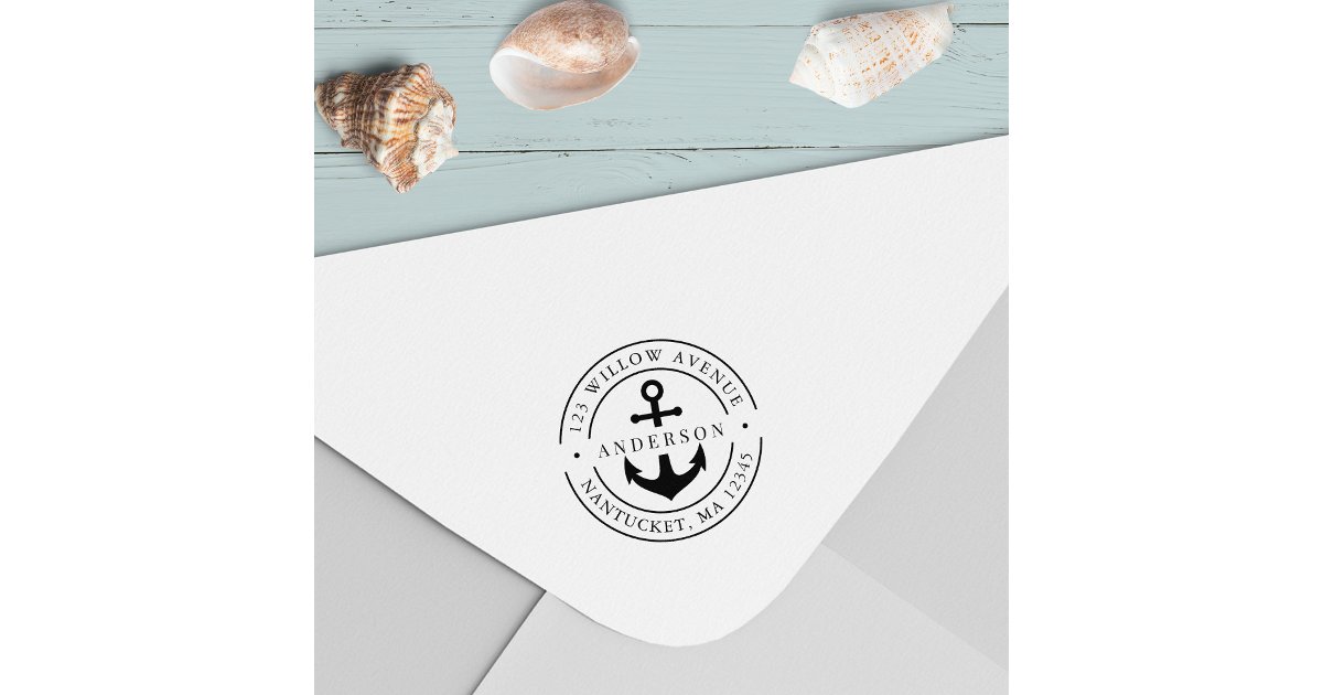 Round Double Border Anchor Return Address Self-inking Stamp | Zazzle