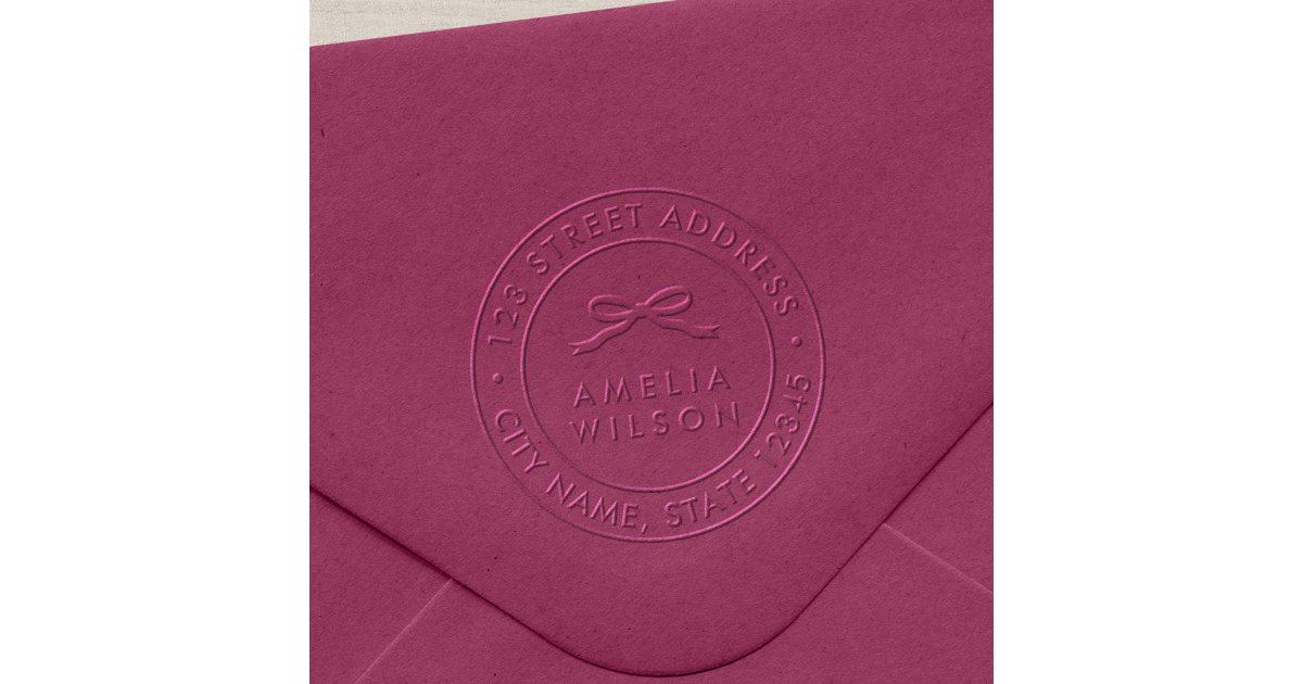 Round Double Border Chic Ribbon Return Address Embosser | Zazzle