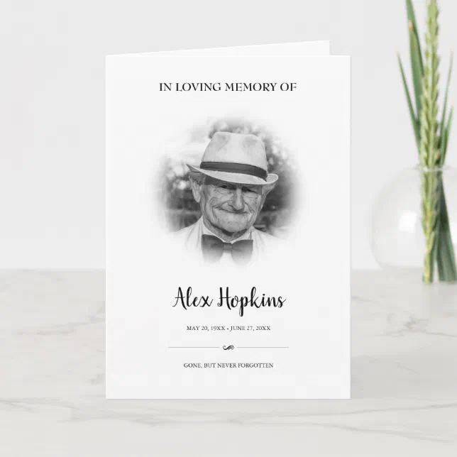 Round Faded Frame Photo Memorial Folded Funeral Program | Zazzle