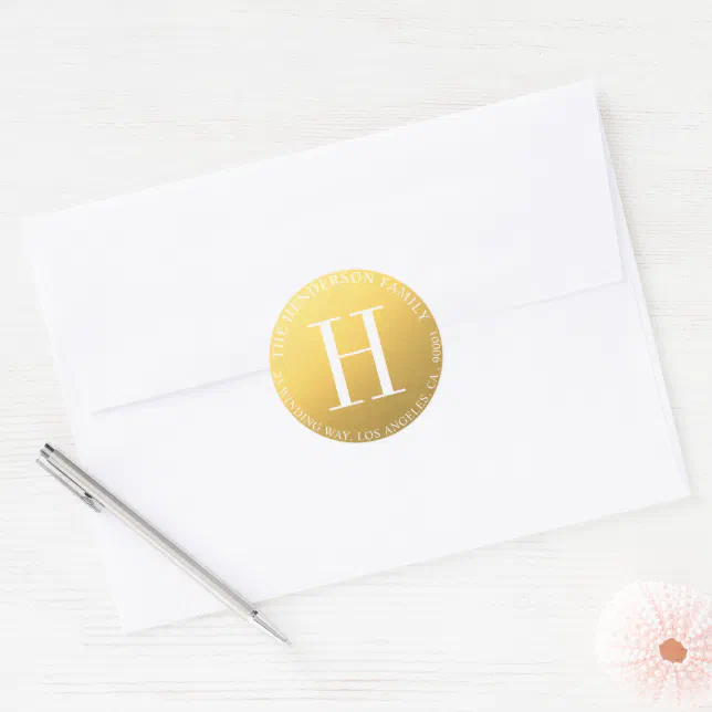 Round Gold Monogram Wedding Envelope Seals | Zazzle