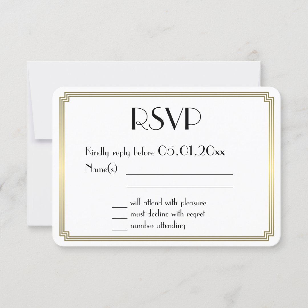 Round Great Gatsby Art Deco Gold Wedding RSVP Card | Zazzle