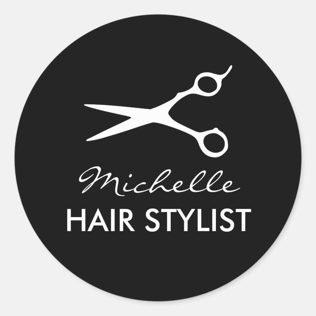 Round hairdresser stickers for hair stylist | Zazzle