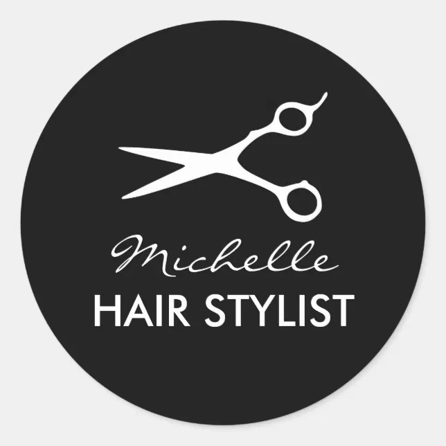 Round hairdresser stickers for hair stylist | Zazzle