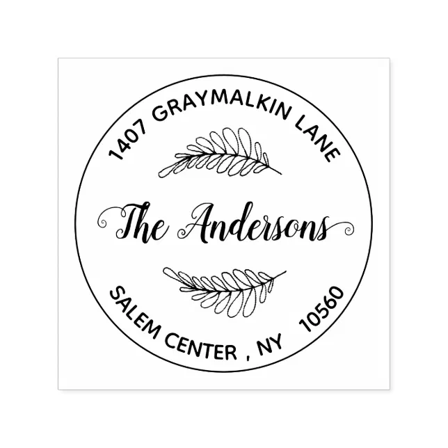 Round Handwritten Leaf Custom Return Address Self-inking Stamp | Zazzle