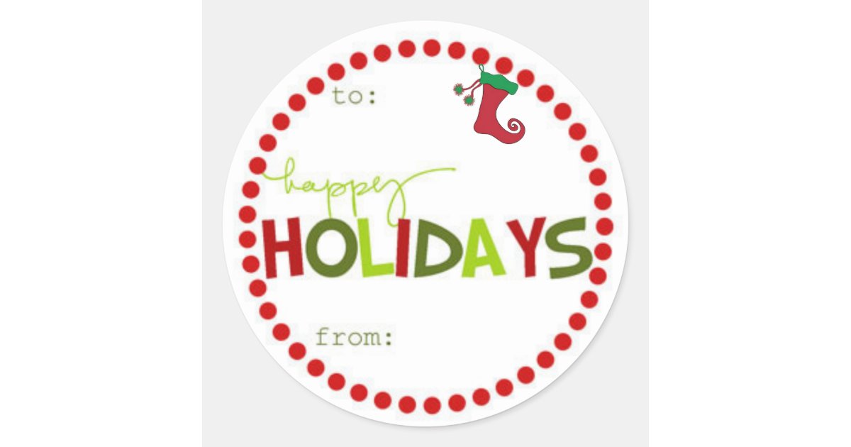 Round Happy Holiday Gift Stickers | Zazzle