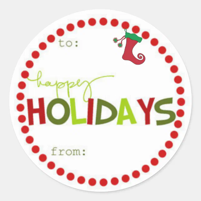 Round Happy Holiday Gift Stickers | Zazzle
