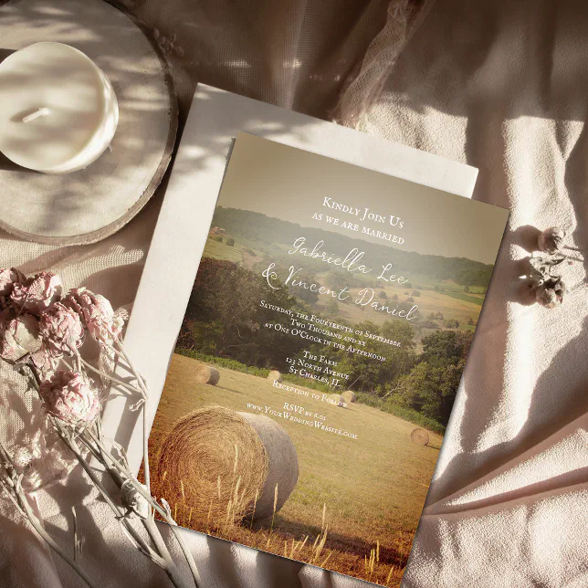 Round Hay Bales Farm Wedding Invitation | Zazzle