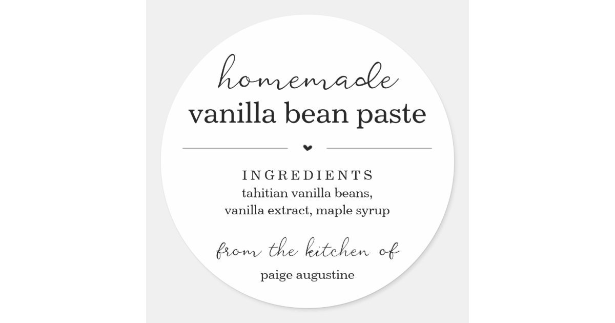 Round Homemade Vanilla Bean Paste Gift Label | Zazzle