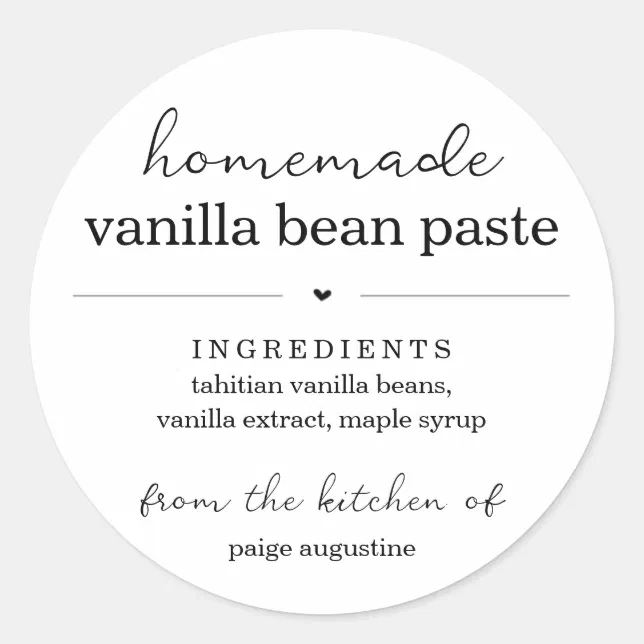 Round Homemade Vanilla Bean Paste Gift Label | Zazzle