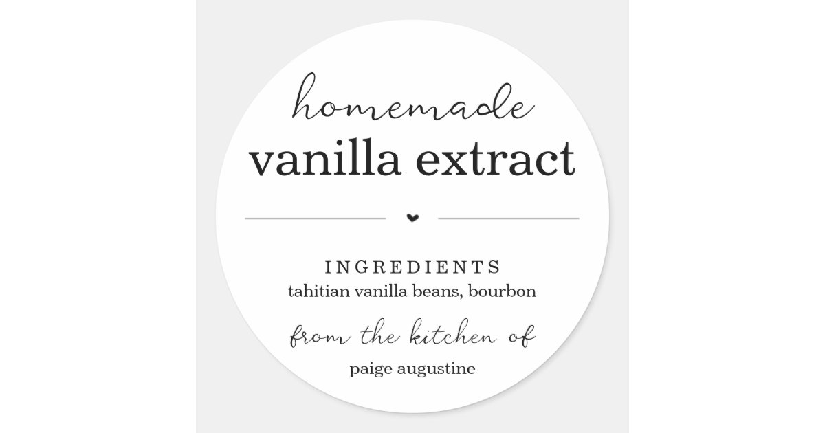 Round Homemade Vanilla Extract Gift Label Sticker | Zazzle