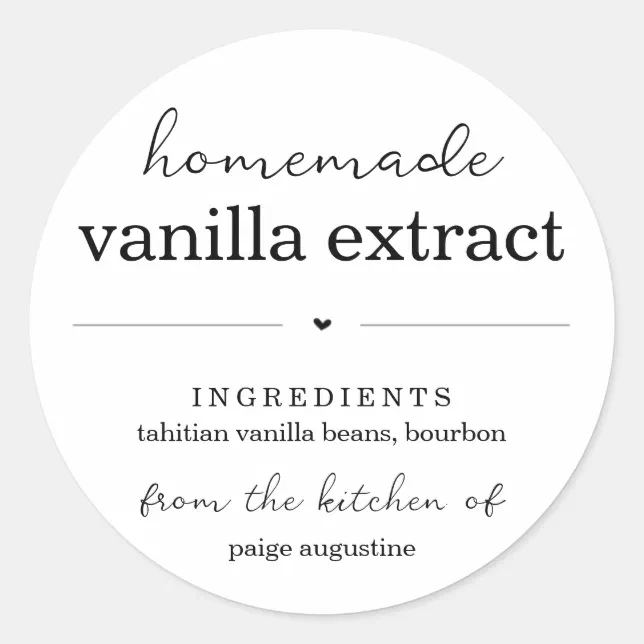 Round Homemade Vanilla Extract Gift Label Sticker | Zazzle