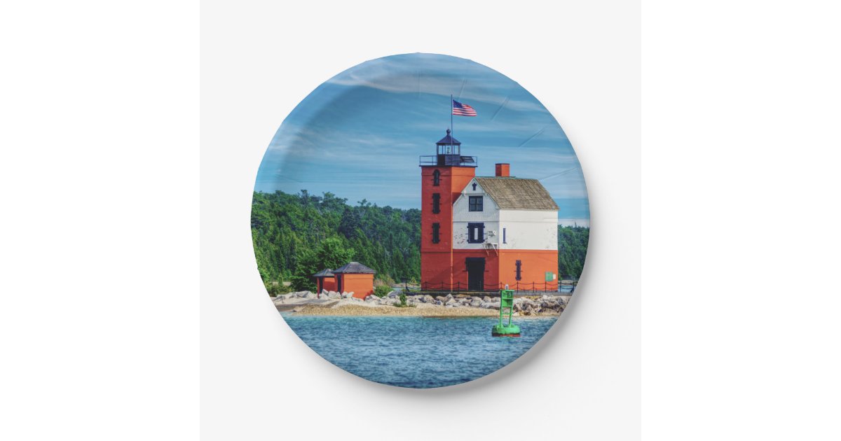 Round Island Lighthouse Paper Plates | Zazzle