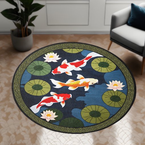 Round Koi Fish Pond Rug 5x5 Area Indoor or Outdoor | Zazzle