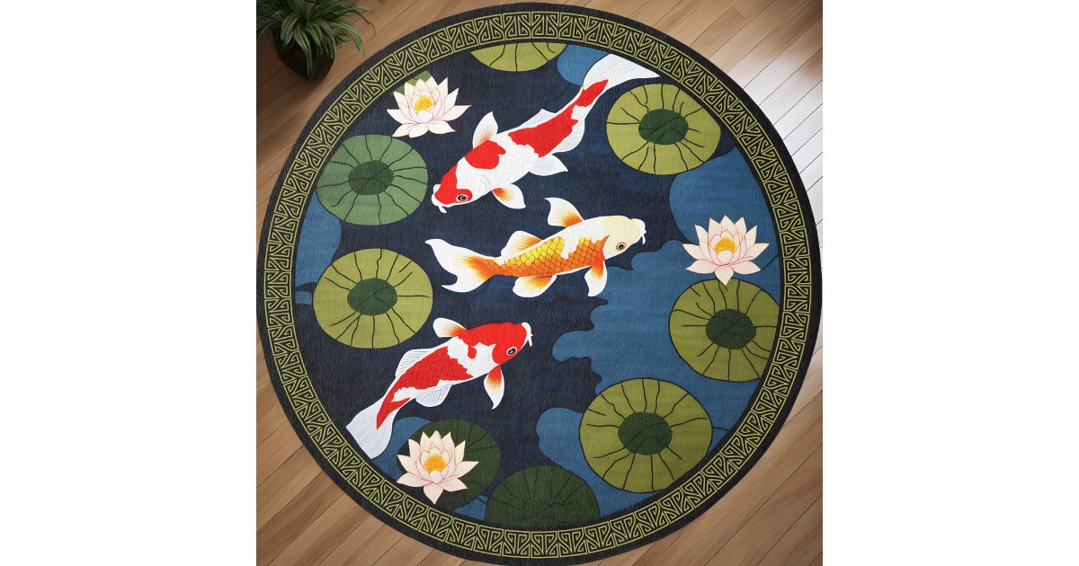 Round Koi Fish Pond Rug 5x5 Area Indoor or Outdoor | Zazzle
