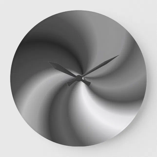 Round Large Wall Clock - Silver and Black swirl | Zazzle