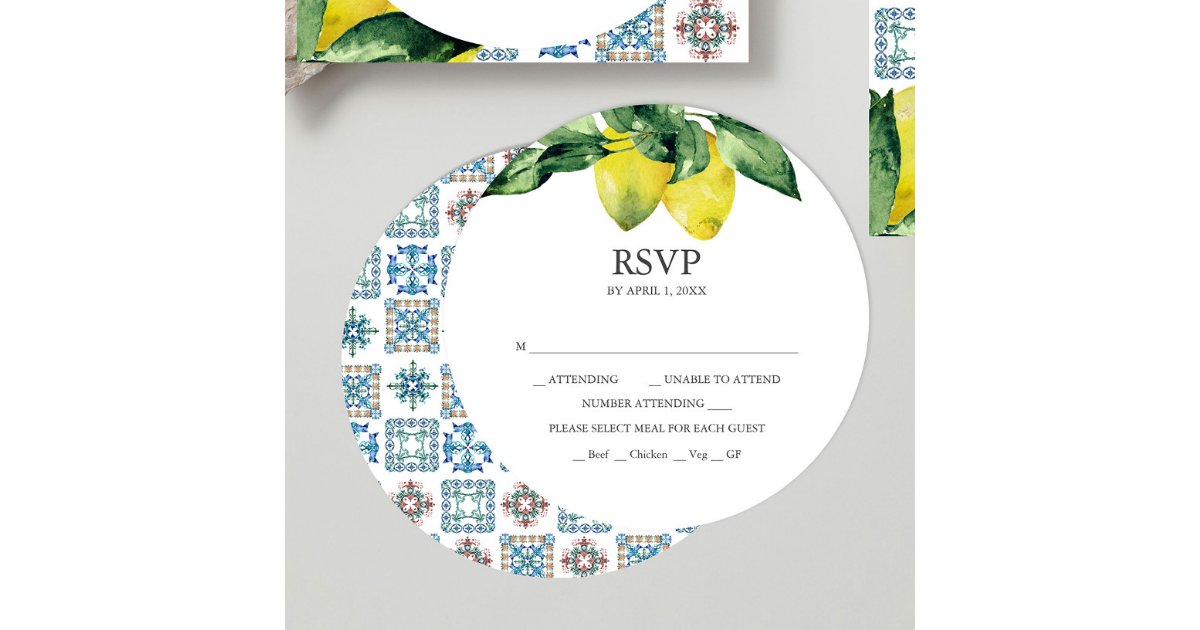 Round Lemon RSVP Card Stackable Invitations | Zazzle