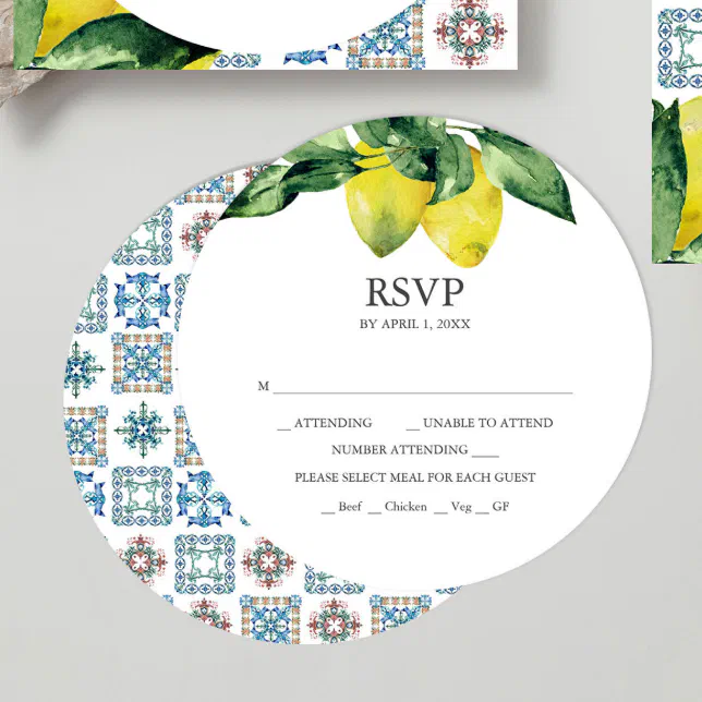 Round Lemon RSVP Card Stackable Invitations | Zazzle