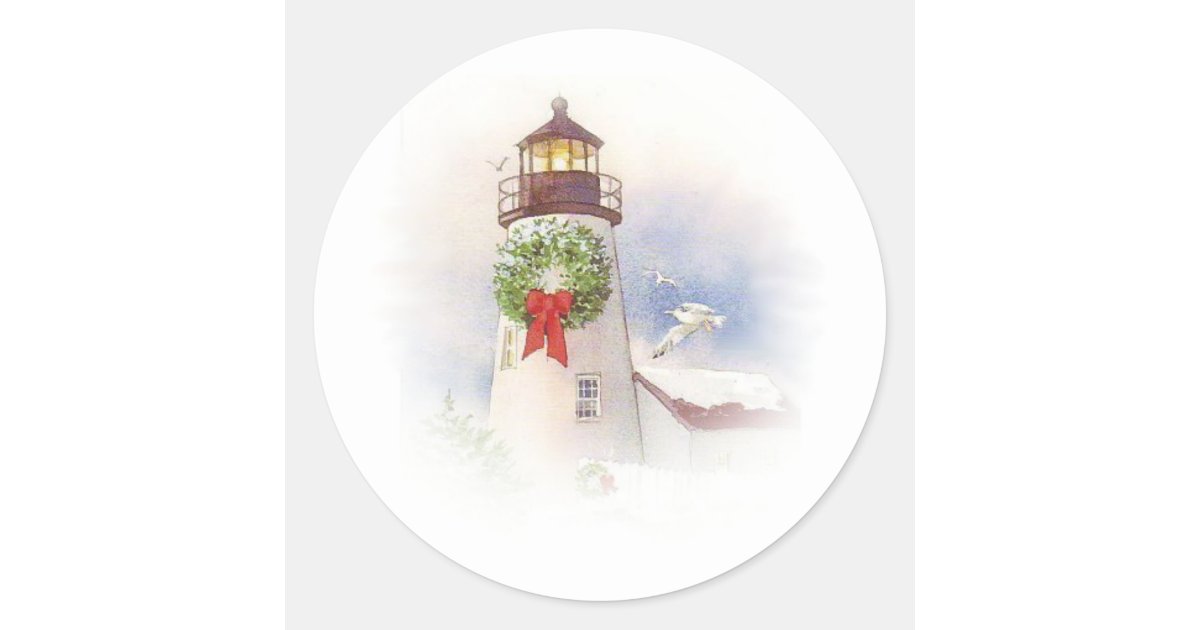 Round Lighthouse Christmas Sticker | Zazzle