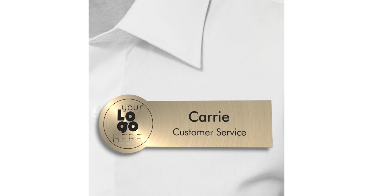 Round Logo Brushed Radial Metallic Gold Name Tag | Zazzle