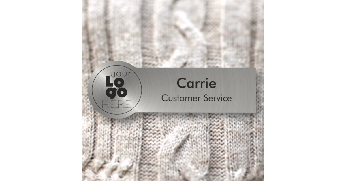 Round Logo Brushed Radial Metallic Silver Name Tag | Zazzle